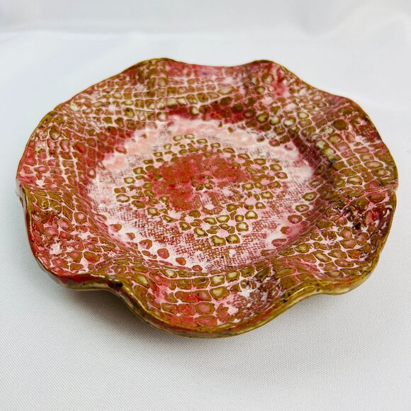 Accents | Handcrafted Ruffled Studio Pottery Dish Redpink Intricate ...